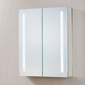 fine fixtures bathroom medicine cabinet, aluminum, recessed/surface mount, 24" x 30", 2 door, mirrored w/ 2 led strips