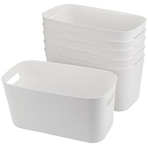 sinjeun 6 pack 11 inch long white plastic bathroom vanity organizer storage bin, household white plastic organizer bin with handle, large storage container for towel, shower gel, shampoo