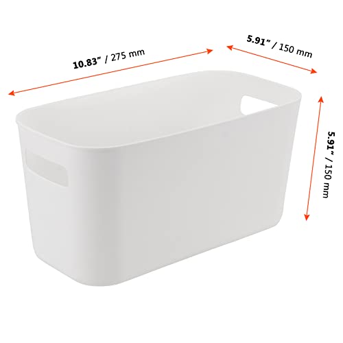 SINJEUN 6 Pack 11 Inch Long White Plastic Bathroom Vanity Organizer Storage Bin, Household White Plastic Organizer Bin with Handle, Large Storage Container for Towel, Shower Gel, Shampoo