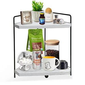 farmhouse corner shelf for counter, 2 tier corner bathroom organizer countertop, coffee station organizer shelf for coffee cups coffee syrups, corner storage shelf counter standing rack(white)