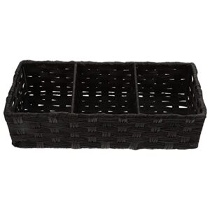 stobok black woven storage baskets toilet tank topper paper basket 3 compartment storage basket desktop storage baskets case box for organizer small things makeup bathroom office home (black)