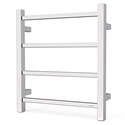 SHARNDY Towel Warmer Polished Chrome for Bathroom Wall Mounted Bath Towel Heater Plug-in Electric Heated Towel Rack Stainless Steel Square 4 Bars Drying Rack ETW13-2A 35W 19.69x17.71x4.33 inches