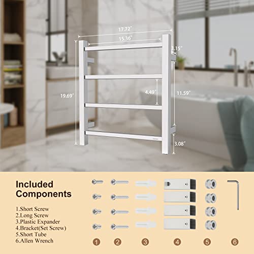 SHARNDY Towel Warmer Polished Chrome for Bathroom Wall Mounted Bath Towel Heater Plug-in Electric Heated Towel Rack Stainless Steel Square 4 Bars Drying Rack ETW13-2A 35W 19.69x17.71x4.33 inches