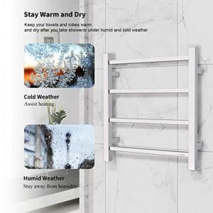 SHARNDY Towel Warmer Polished Chrome for Bathroom Wall Mounted Bath Towel Heater Plug-in Electric Heated Towel Rack Stainless Steel Square 4 Bars Drying Rack ETW13-2A 35W 19.69x17.71x4.33 inches