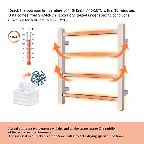 SHARNDY Towel Warmer Polished Chrome for Bathroom Wall Mounted Bath Towel Heater Plug-in Electric Heated Towel Rack Stainless Steel Square 4 Bars Drying Rack ETW13-2A 35W 19.69x17.71x4.33 inches