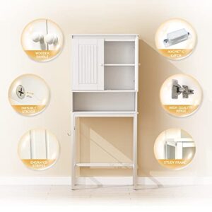 DMIDYLL Over The Toilet Storage Cabinet with Double Doors and Adjustable Shelves, Bathroom Storage Cabinet Over The Toilet, Toilet Organizer, White Wood