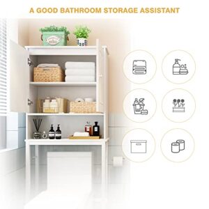 DMIDYLL Over The Toilet Storage Cabinet with Double Doors and Adjustable Shelves, Bathroom Storage Cabinet Over The Toilet, Toilet Organizer, White Wood