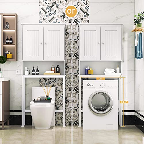 DMIDYLL Over The Toilet Storage Cabinet with Double Doors and Adjustable Shelves, Bathroom Storage Cabinet Over The Toilet, Toilet Organizer, White Wood