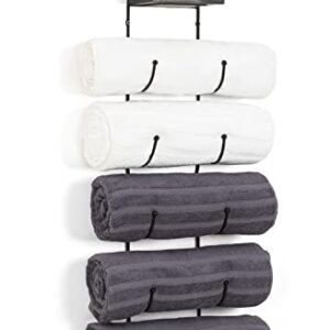 SODUKU Towel Rack Multifunctional Wall Mount Towel Wine Rack with Top Shelf Metal Towel Racks Storage Organizer Holder for Bathroom Bath Kitchen Black