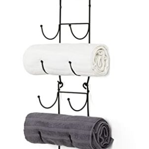 SODUKU Towel Rack Multifunctional Wall Mount Towel Wine Rack with Top Shelf Metal Towel Racks Storage Organizer Holder for Bathroom Bath Kitchen Black