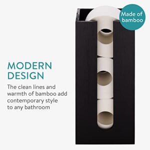 Navaris Bamboo Toilet Paper Storage - Narrow Free Standing Toilet Paper Holder Tower Organizer for Bathroom - Storage for 3 Toilet Rolls - Black