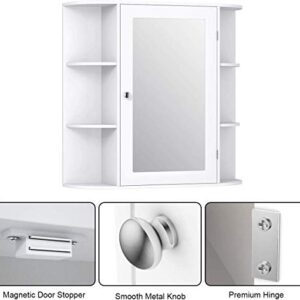 Casart Wall Mounted Bathroom Cabinet with Mirror, Single Door Medicine Cabinet with 4-Tier Inner Shelf