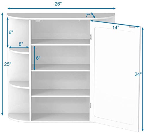 Casart Wall Mounted Bathroom Cabinet with Mirror, Single Door Medicine Cabinet with 4-Tier Inner Shelf