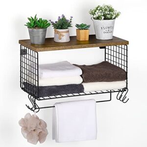 oyeal bathroom towel rack with tower bars, towel holder wall mounted farmhouse bathroom shelf for bathroom, bedroom, living room, laundry room,6 hooks