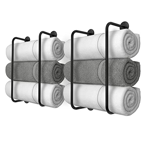 FUMAX 2 Set Towel Rack, Wall Mounted Metal Towel Shelf, Bathroom Storage Organizer for Towels, Washcloths, Bathrobe, Hand Towel (Round)