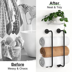 FUMAX 2 Set Towel Rack, Wall Mounted Metal Towel Shelf, Bathroom Storage Organizer for Towels, Washcloths, Bathrobe, Hand Towel (Round)