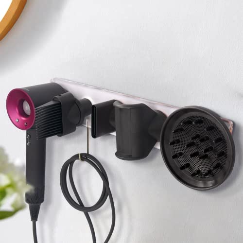 Floatant Wall Mount Hair Dryer Holder for Dyson Supersonic, Acrylic Organizer for Storage Attachments, Wall Mounted Rack with Hook for Accessories Nozzles,Wide-Tooth Comb,Diffuser(Transparent)