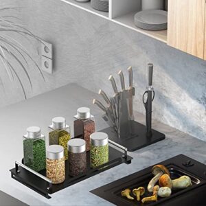 Bathroom Organizer Countertop, Stainless Steel Black Counter Organizer Decorative Tray, Counter Kitchen Spice Rack Storage Shelf Cosmetic Holder for Living Room,Bedroom,Dressing Table