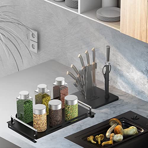 Bathroom Organizer Countertop, Stainless Steel Black Counter Organizer Decorative Tray, Counter Kitchen Spice Rack Storage Shelf Cosmetic Holder for Living Room,Bedroom,Dressing Table