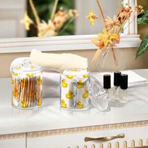 2 Pack Plastic Cotton Swab Ball Pad Holder Yellow Rubber Ducks Jars Bathroom Storage Organizer Bathroom Canisters with Lids for Bathroom Canister Storage Organization, Vanity Makeup Organizer