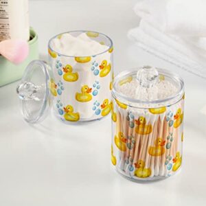 2 Pack Plastic Cotton Swab Ball Pad Holder Yellow Rubber Ducks Jars Bathroom Storage Organizer Bathroom Canisters with Lids for Bathroom Canister Storage Organization, Vanity Makeup Organizer