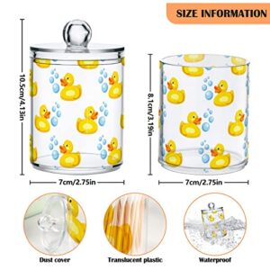 2 Pack Plastic Cotton Swab Ball Pad Holder Yellow Rubber Ducks Jars Bathroom Storage Organizer Bathroom Canisters with Lids for Bathroom Canister Storage Organization, Vanity Makeup Organizer