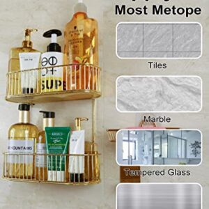 THCOFUUD No Drilling Shower Caddy, 3 Pack Rustproof Stainless Steel Organizer With Soap Holder & 2 Razor Hooks, Wall Mounted Shelves, Adhesive Rack, Large Capacity Basket for Storage, Gold Decor