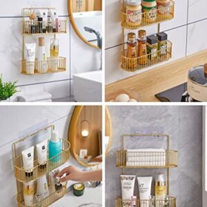 THCOFUUD No Drilling Shower Caddy, 3 Pack Rustproof Stainless Steel Organizer With Soap Holder & 2 Razor Hooks, Wall Mounted Shelves, Adhesive Rack, Large Capacity Basket for Storage, Gold Decor