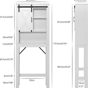 Farmhouse Over The Toilet Storage, Freestanding Over Toilet Bathroom Organizer with Sliding Barn Door, Space Saver Toilet Stands for Bathroom, 68 Inch, White