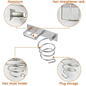 Exttlliy Wall Mount Aluminum Hair Blow Dryer Holder Organizer with Straightener Storage Stand Rack for Bathroom (Not Include Glue) (Silver)