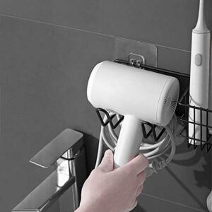 DODAMOUR Household Punch-Free Hair Dryer Holder, Stainless Steel Wall Mount Hair Blow Dryer Stand, Multifunction Bathroom Storage Rack for Hair Dryer, Curling Iron, Hair Straightener (Black)