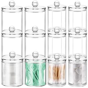 12 pcs swab holder dispenser clear bathroom jars with lids bathroom organizer countertop acrylic bathroom canister for swab, vanity makeup accessories