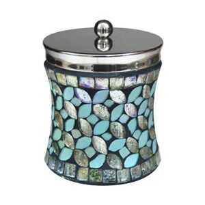 nu steel sea foam q-tip jar in aqua blue/silver glass mosaic/ stainless steel for bathrooms & vanity spaces