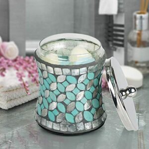 nu steel Sea Foam Q-tip Jar in Aqua Blue/Silver Glass Mosaic/ Stainless Steel for Bathrooms & Vanity Spaces