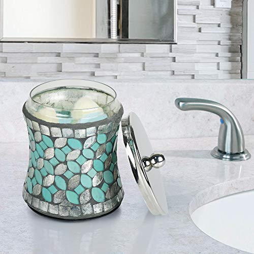 nu steel Sea Foam Q-tip Jar in Aqua Blue/Silver Glass Mosaic/ Stainless Steel for Bathrooms & Vanity Spaces