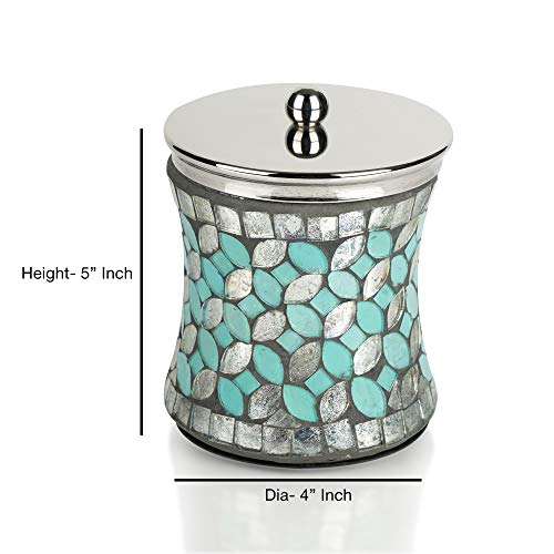 nu steel Sea Foam Q-tip Jar in Aqua Blue/Silver Glass Mosaic/ Stainless Steel for Bathrooms & Vanity Spaces