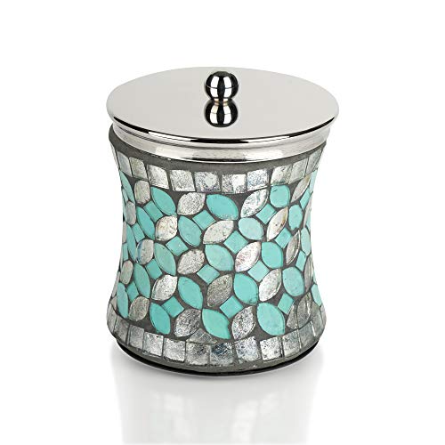 nu steel Sea Foam Q-tip Jar in Aqua Blue/Silver Glass Mosaic/ Stainless Steel for Bathrooms & Vanity Spaces