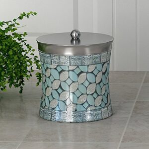 nu steel Sea Foam Q-tip Jar in Aqua Blue/Silver Glass Mosaic/ Stainless Steel for Bathrooms & Vanity Spaces