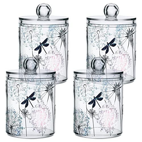 susiyo Dandelions and Dragonflies Plastic Jars with Lid Apothecary Jar for Cotton Balls Swabs Pads - 4 Pack