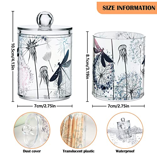 susiyo Dandelions and Dragonflies Plastic Jars with Lid Apothecary Jar for Cotton Balls Swabs Pads - 4 Pack