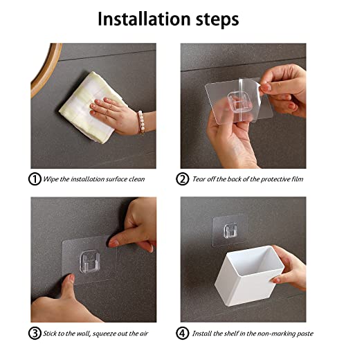 CINPIUK Floating Shelves Plastic Adhesive Wall Mounted Organizer Bins Makeup Storage Hanging Shelf Space Saving Holders for Bathroom, Shower, Kithcen, Office, 4pcs