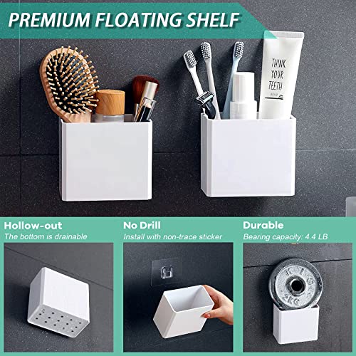 CINPIUK Floating Shelves Plastic Adhesive Wall Mounted Organizer Bins Makeup Storage Hanging Shelf Space Saving Holders for Bathroom, Shower, Kithcen, Office, 4pcs