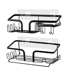 st. bridge 2 pack black adhesive shower caddy, shower organizer shelves no drilling with soap holder, rustproof stainless steel bathroom 11 hanging hooks shower racks storage for bathroom kitchen