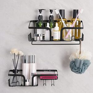 ST. BRIDGE 2 Pack Black Adhesive Shower Caddy, Shower Organizer Shelves No Drilling with Soap Holder, RustProof Stainless Steel Bathroom 11 Hanging Hooks Shower Racks Storage for Bathroom Kitchen