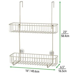 mDesign Extra Wide Metal Wire Over the Bathroom Shower Door Caddy, Hanging Storage Organizer Center with Built-In Hooks and Baskets on 2 Levels for Shampoo, Body Wash, Loofahs - Satin