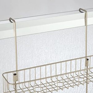 mDesign Extra Wide Metal Wire Over the Bathroom Shower Door Caddy, Hanging Storage Organizer Center with Built-In Hooks and Baskets on 2 Levels for Shampoo, Body Wash, Loofahs - Satin