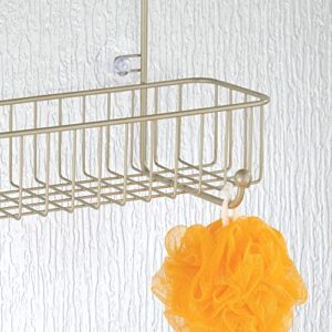 mDesign Extra Wide Metal Wire Over the Bathroom Shower Door Caddy, Hanging Storage Organizer Center with Built-In Hooks and Baskets on 2 Levels for Shampoo, Body Wash, Loofahs - Satin