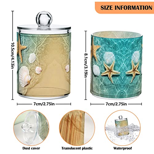 YYZZH Starfish Seashell In Clear Sea Water Ocean Beach 2 Pack Qtip Holder Dispenser for Cotton Swab Ball Round Pads Floss 10 Oz Apothecary Jar Set for Bathroom Canister Storage Makeup Organizer