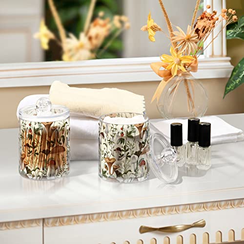 xigua 2 Pack Mushrooms and Berries Apothecary Jars with Lid, Qtip Holder Storage Containers for Cotton Ball, Swabs, Pads, Clear Plastic Canisters Bathroom Vanity Organization (10 Oz) Color172