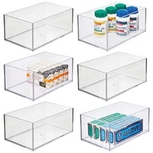 mdesign small bathroom storage organizer bin for soap, body wash, shampoo, lotion, conditioner, hand towels, hair accessories, body spray, mouthwash - prism collection - 6 pack - clear